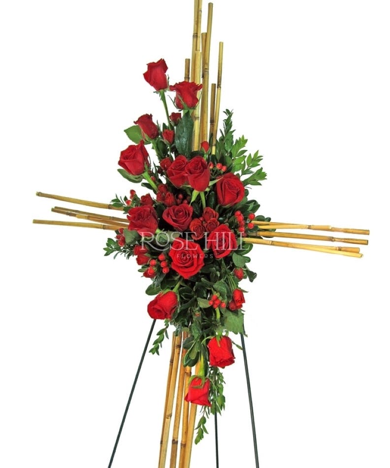 Bamboo Cross with Roses | Rose Hill Florist Nashville TN
